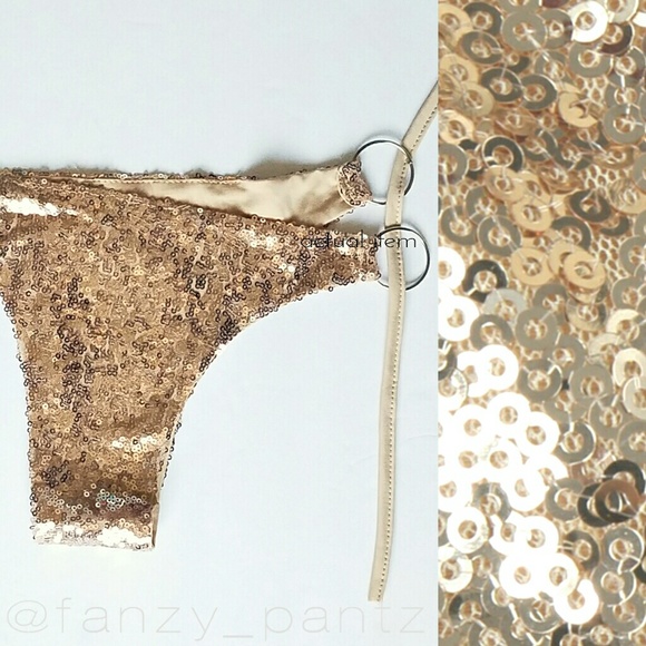Swim | Gold Sequin Triangle Tie Side String Bikini | Poshmark
